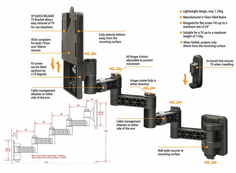 Vision Plus TV Wall Bracket - Quad Arm Quick Release